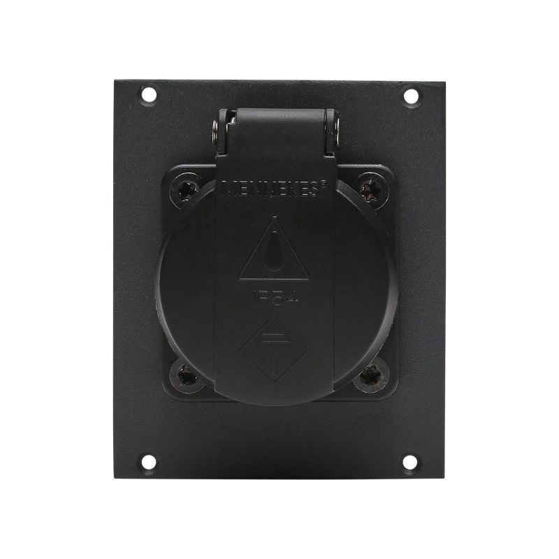 Steckverbinder-Modul 1 x SCHUKO, schwarz, mit Deckel, 16A, 2 HE, 2 BE